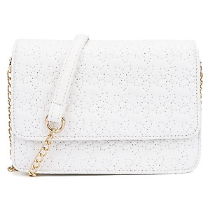 Olivia Miller Women's Fashion Rose Flower Embroidered Faux PU Leather Front Flap w Multi Compartment Off White Crossbody Bag Everyday Small Evening Casual Work Purse Handbag