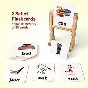 Coogam Wooden Reading Blocks Short Vowel Rods Spelling Games, Flash Cards Turning Rotating Letter Puzzle for Kids, Sight Words Montessori Spinning Alphabet Learning Toy for Preschool Boys Girls