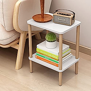 NUTMAK Side Table, Slim Nightstand Bedside Table with Solid Wood Legs, 2-Tier End Table with Storage Shelf for Living Room Bedroom Entryway, No-Tool Assembly.
