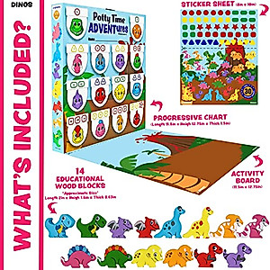 LIL ADVENTS Potty Time Adventures - Dinosaurs with 14 Wooden Block Toy Prizes|Potty Training Advent Game|As Seen on Shark Tank|Wood Block Toys, Reward Chart, Activity Board and Stickers
