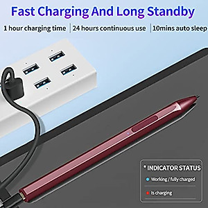 SSS·GRGB Stylus for Microsoft Surface Pro9/8/7/6/5/4/3/X Surface Laptop/ Book/Studio Surface 3/Go/Go2/Go3, 4096 Pressure Sensitivity, Magnetic Attachment, USB Charging, Palm Rejection Function, Red
