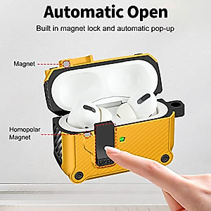 HoneyAKE for Airpods Pro 2nd Generation Case Cover 2022, Magnetic Lock Clip Airpod Pro 2 Case with Keychain, Shockproof Hard Shell Protective Cover for Apple AirPods Pro 2, Yellow [Front LED Visible]