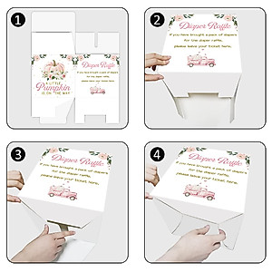 Diaper Raffle Card Box with 50 Pcs Pumpkin Diaper Raffle Tickets, Autumn Floral Pumpkin Diaper Raffle Card Box for Baby Shower Games Gender Reveal Party Invitation Insert Card Game (Pink)