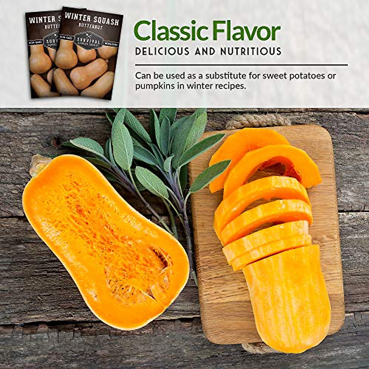 Survival Garden Seeds - Butternut Squash Seed for Planting - Packet with Instructions to Plant and Grow Winter Squash Plants in Your Home Vegetable Garden - Non-GMO Heirloom Variety - 1 Pack