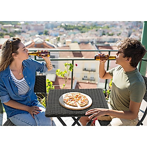 3 Pieces Outdoor Patio Bistro Set, All Weather Brown PE Rattan Patio Furniture Sets with Folding Patio Square Table and Chairs for Garden,Backyard,Balcony,Porch (Black)