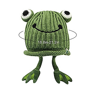 Suillty Toddler Kids Infant Winter Hat Cute Frog Earflap Knit Warm Cap Fleece Lined Beanie for Baby Boys Girls Green