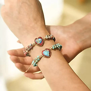 FLAVNT To My Daughter-In-Law, I Will Forever Love You Jasper Heart Bracelet, Adjustable Natural Jasper Braided Rope Bracelet, Daughter Bracelet from Mom, Gift for Daughter (Red)