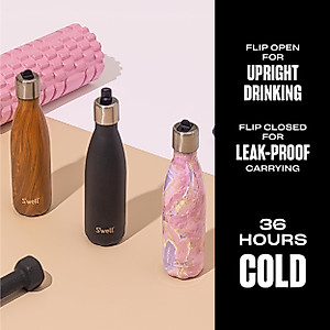 S'well Stainless Steel Water Bottle with Flip Straw Cap, 17oz, Onyx, Triple Layered Vacuum Insulated Containers Keeps Drinks Cold for 36 Hours and Hot for 10, BPA Free, Perfect for On the Go