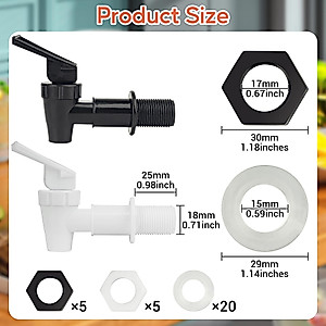 10 Sets Replacement Cooler Faucet, Reusable Plastic Spigot for Beverage Dispenser Parts, Outdoor Faucet Water Jug Spigot Tapes (Black&White)