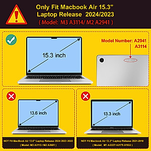 Mektron Case for MacBook Air 15 INCH 2024 M3 A3114 /2023 M2 A2941 Case with 15.3" Liquid Retina Display & Touch ID Cover, Plastic Hard Shell with Screen Protector, Crystal Clear