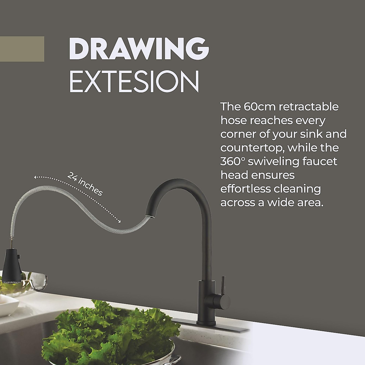 SOFTINOX Kitchen Faucet with Multi-Functional Pull Down Sprayer - High Arc Single Handle Kitchen Sink Faucet with Deck Plate - Commercial Modern Brushed Stainless Steel Kitchen Faucets - Black