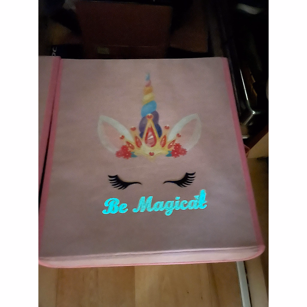 NINOSTAR Girls Unicorn Toy Storage Chest Glowing Décor Functional Organizer Cube Drop Fabric Box with Handles Perfect for Games, Parties, Birthdays