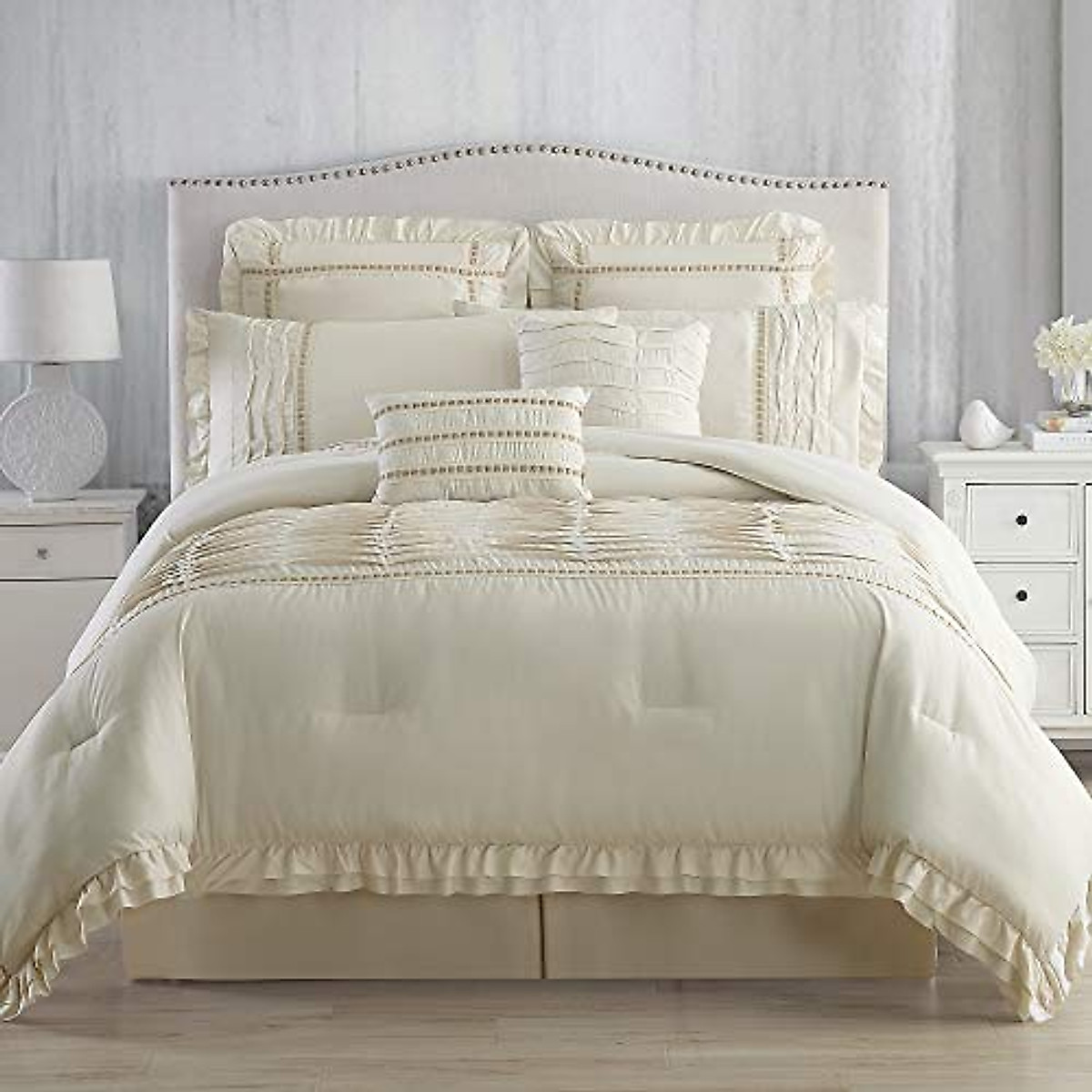 Amrapur Overseas Antonella 8-Piece Pleated Comforter Set (King, Sand)