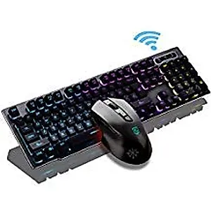 Rechargeable Keyboard and Mouse Wireless Combo,USB Fast-Charging 104 Keys Full-Size PC Laptop Mechanical Feel Backlit Gaming Keyboard Support Adjustable Breathing Lamp &Glowing Mouse with Smart Switch