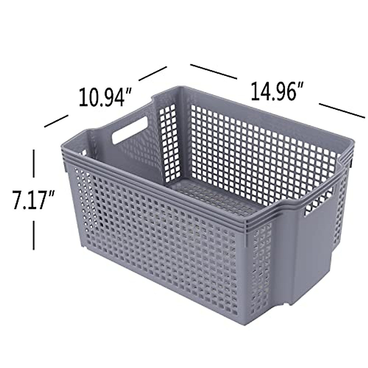 Ponpong 18L Large Plastic Stackable Baskets, Stacking Plastic Storage Basket, Pack of 6