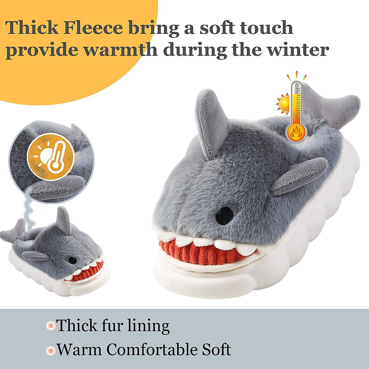 Fiedaz Boys Girls Shark Slippers Kids House Cute Slippers for Toddler Plush Warm Slippers Non-Slip Indoor bedroom Winter Shoes Half Heel Grey 1-1.5 Big kids EU 32-33
