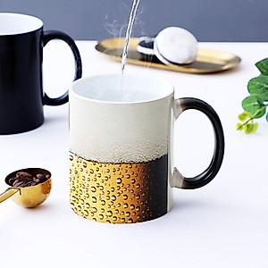 Heat changing coffee mug.Cuunumu.Color changing mug-add hot liquid and beer will appear.12oz funny coffee ceramics mug-creative gift choice for kids and friends(beer)