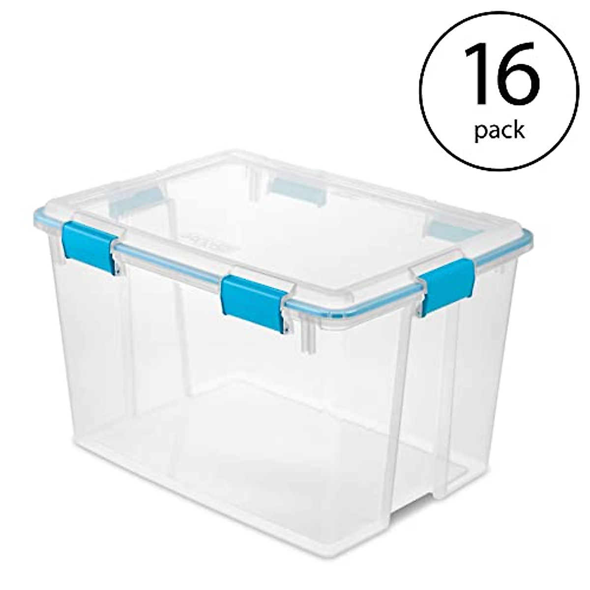 Sterilite 80 Quart Clear Plastic Stackable Storage Container Box Bin with Air Tight Gasket Seal Latching Lid Long Term Organizing Solution, 16 Pack