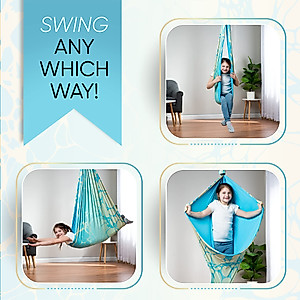 Indoor Sensory Swing for Kids or Outdoor – Holds 300lbs, Double-Layer, & 360° Swivel, Calming Compression Therapy Swing Hammock for Kids & Adults with All Hardware – Sensory-Motor Toys & Gifts