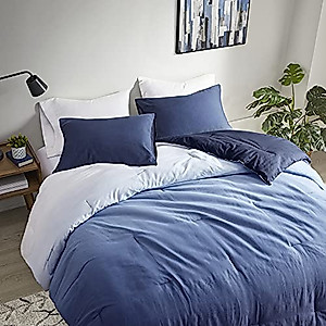 Madison Park 100% Sateen Cotton Comforter Set, Breathable, Soft Cover, Trendy, All Season Down Alternative Cozy Bedding with Matching Shams, Full/Queen (90 in x 90 in), Indigo Blue 3 Piece