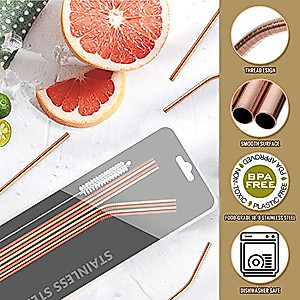 AIPRODA Long Reusable Stainless Steel Straws,Fits 30 oz Tumbler & 20oz Tumblers,Eco Friendly Drinking Straws,Set of 4 Stainless Steel Straws (2 Straight+2 Bent+1 Brush)(rose gold)