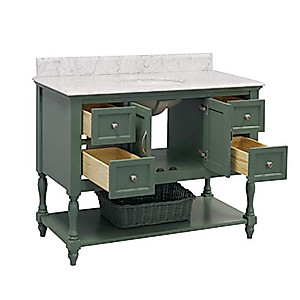 Beverly 48-inch Bathroom Vanity (Carrara/Sage Green): Includes Sage Green Cabinet with Authentic Italian Carrara Marble Countertop and White Ceramic Sink