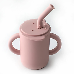 TOPGOMES Toddler Straw Cup with 2 Handlers, Food Grade Silicone Training Cup for Baby, Unbreakable, Come with Straw Brush, BPA Free, 5 oz (Dusty Lilac)