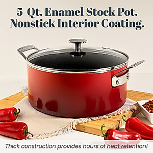 Granitestone Diamond 5 Qt Nonstick Stock Pot Soup Pot Pasta Pot Stew Pot with Tempered Glass Lid-Oven & Dishwasher Safe-100% PFOA FREE - Red