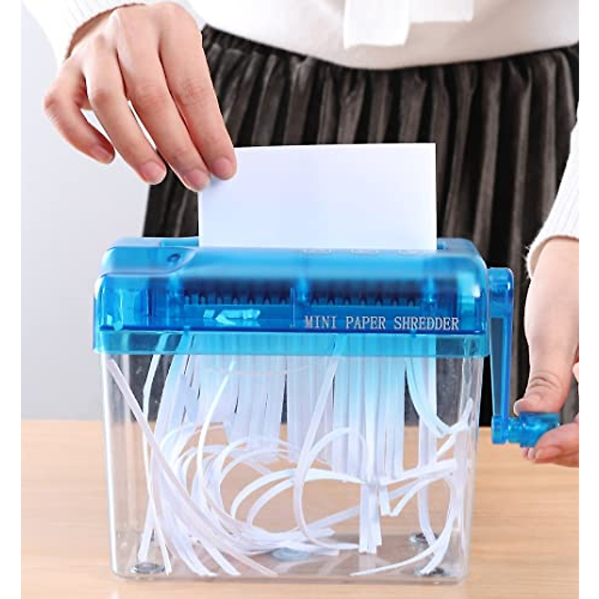Portable Hand Shredder A6 Paper Shredder AJDOLL Manual Paper Shredder Mini Paper Cutting Machine with 1.5L Basket Office School Home Desktop Stationery for Paper Bills Receipts