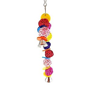 SONGBIRDTH Parrot Chew Toys - Multicolor Rattan Balls Bell Parrot Bite Play Toy Pet Bird Cage Hanging Decor for Medium and Small Parrot Random Color