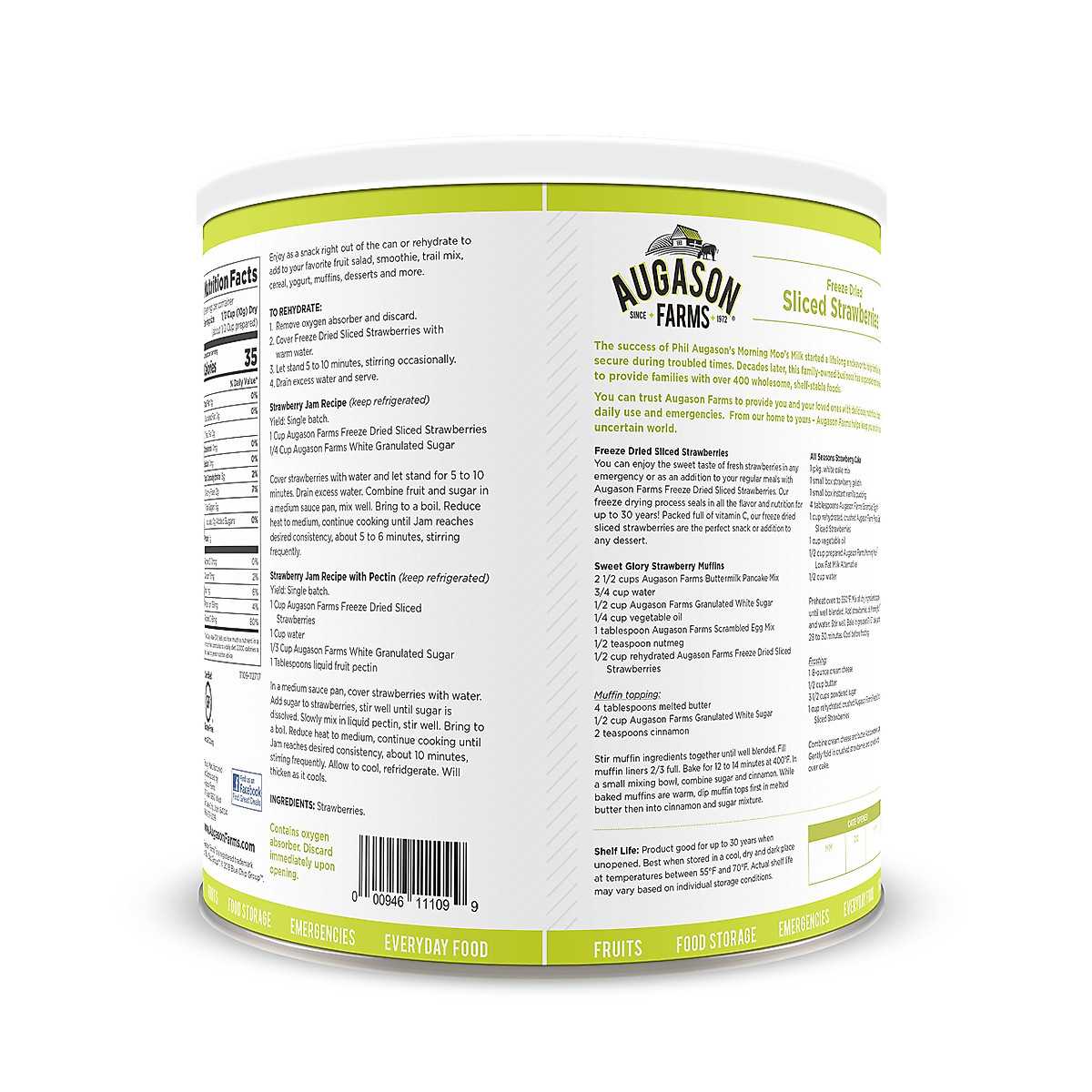 Augason Farms Freeze Dried Sliced Strawberries 6.4 oz