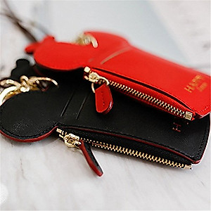 LEECCO Red Neck Pouch,Trend Small Travel Leather Student ID Card Holder Lanyard Neck Pouch Bag With Coin Wallet Purse for Students Women Kids Girls
