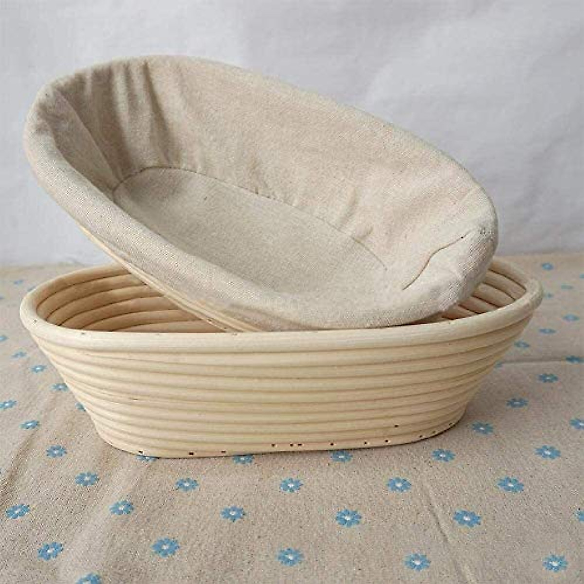 7 Inch Premium Oval Banneton Basket With Liner Perfect Rattan Brotform Dough Proofing Baskets For Making Beautiful Bread Set Of 2