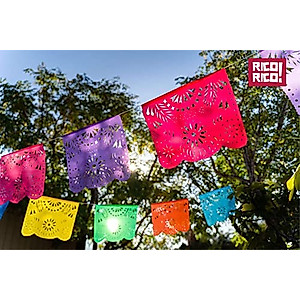 RICO RICO - Plastic Papel Picado 5 Pack, Ideal for a Mexican Fiesta, Mexican Party Decorations, Cinco de Mayo, Mexican Themed Party and Fiesta Party Supplies, 80 Ft Total Long - 10 Unique Designs.