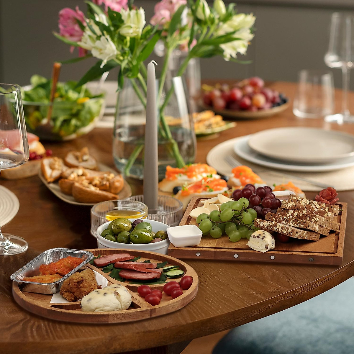 Jiulory Premium Solid Wood Charcuterie Board Gift Set - Extra Large Magnetic Cheese Board Wooden Tray Serving Platter Housewarming, Christmas, and Valentine's Gifts