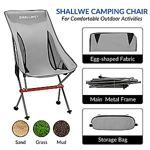 SHALLWE Ultralight High Back Folding Camping Chair, Upgraded All Aluminum Frame for Adult, Built-in Pillow, Side Pocket & Carry Bag, Compact & Heavy Duty for Outdoor Backpacking(Silver)