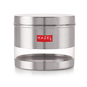 HAZEL Stainless Steel Containers Set For Kitchen Storage Transparent See Through Matt Finish Storage Dabba Jars, Set of 4, 1500 ML Each, Silver