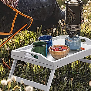 Bed Tray Table Folding Legs with Handles Breakfast Food Tray for Sofa,Bed,Eating,Drawing,Platters Serving Lap Desk Snack Tray (White Medium)