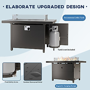 Piltwoff Aluminum Patio Furniture Set with Swivel Chairs,4-Seat Modern Outdoor Sectional Sofa w/45in 55000BTU Fire Pit Table and 5.1 Inch Cushion,Patio Conversation Sets w/Coffee Table,Sand