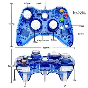 Wired 360 Controller Dual Vibrator Wired Gamepad Gaming Joypad, Blue - PAWHITS