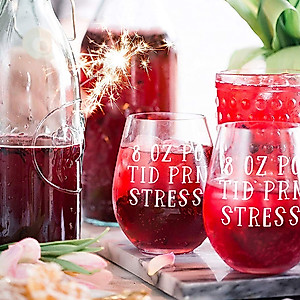 YouNique Designs 8oz PO TID PRN Stress Wine Glass, 15 Ounces, RN Stemless Wine Glasses for Nurse Wine Glass