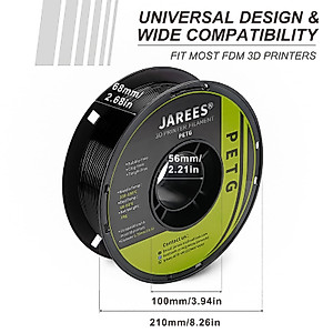 JAREES Petg Filament 1.75,Toughness Enhanced Petg Vacuum Sealed,Adhere Well 1kg Spool 3D Printer Filament,Dimensional Accuracy 1.75mm ±0.02mm,Black