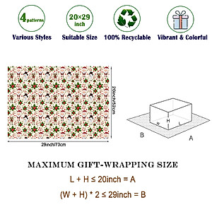 ZINTBIAL Christmas Wrapping Paper for Kids Boys Girls Baby Men Women - Gift Wrapping Paper Include Santa, Stockings,Tree, Xmas Wrapping Paper 20 x 29 Inches per Sheet （12 Sheets 48 sq. ft.）Recyclable,Easy to Store,Not Rolled