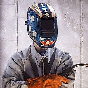 Jackson Safety Welding Helmet, Digital Variable Auto Darkening Filter, Stars and Scars Design, Lightweight Protective Welder Face Mask with Light HLX100 Shell, Unisex, Universal Size, 46118