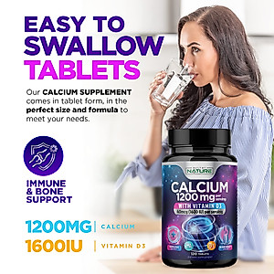 Calcium 1200mg with Vitamin D3 for Best Absorption - Advanced Bone Support Supplement, 1200 mg Calcium Carbonate & 1600 IU Vitamin D3, Slow Release for Immune Support, Easy to Swallow, 120 Tablets