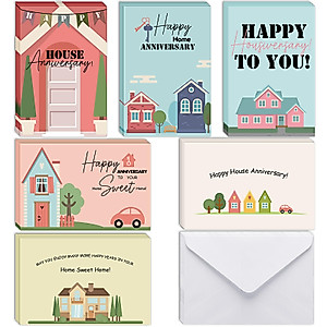 Motiskyy 48 Pcs Happy Home Anniversary Cards with Envelopes Bulk Blank Welcome House Cards Real Estate Thank You Notes Housewarming Greeting Cards for Clients Neighbors Gifts, 4 x 6 in (Classic)