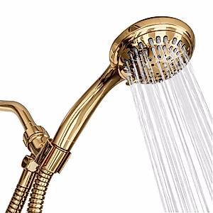 ShowerMaxx, Luxury Spa: ImperialShine Gold Hand Held Shower Head, 4.5 inch 6 Spray Setting Handheld Showerhead with Extra-Long Hose, Experience Comfort and Elegance (Polished Brass/ImperialShine Gold)
