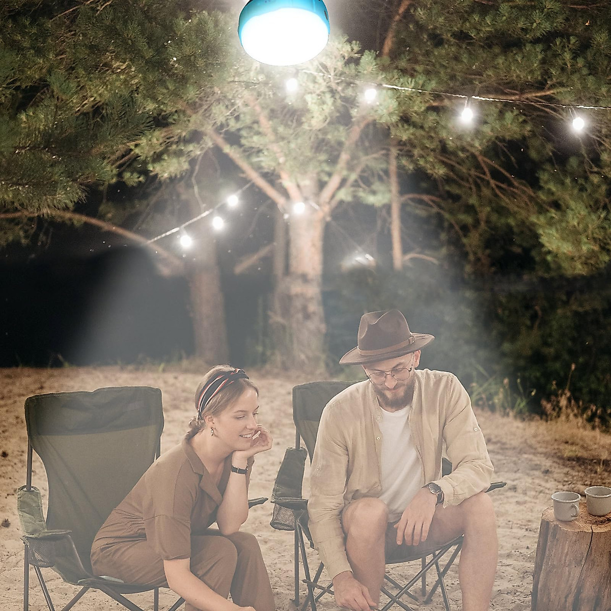 JIATELIN LED Rechargeable Camping Latern -Blue Solar Power Tent Light with 7 Light Modes, Power Bank, USB Charger Outdoor, Hiking, Home and Powered Emergency Failure Hurricane Hanging