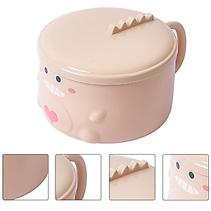 Cabilock Instant Noodle Bowls with Lid and Handle, Cartoon Dinosaur Stainless Steel Bowl Sets Ramen Bowl Soup Bowl Cereal Bowl Pasta Bowl for Birthday Home School Work Pink
