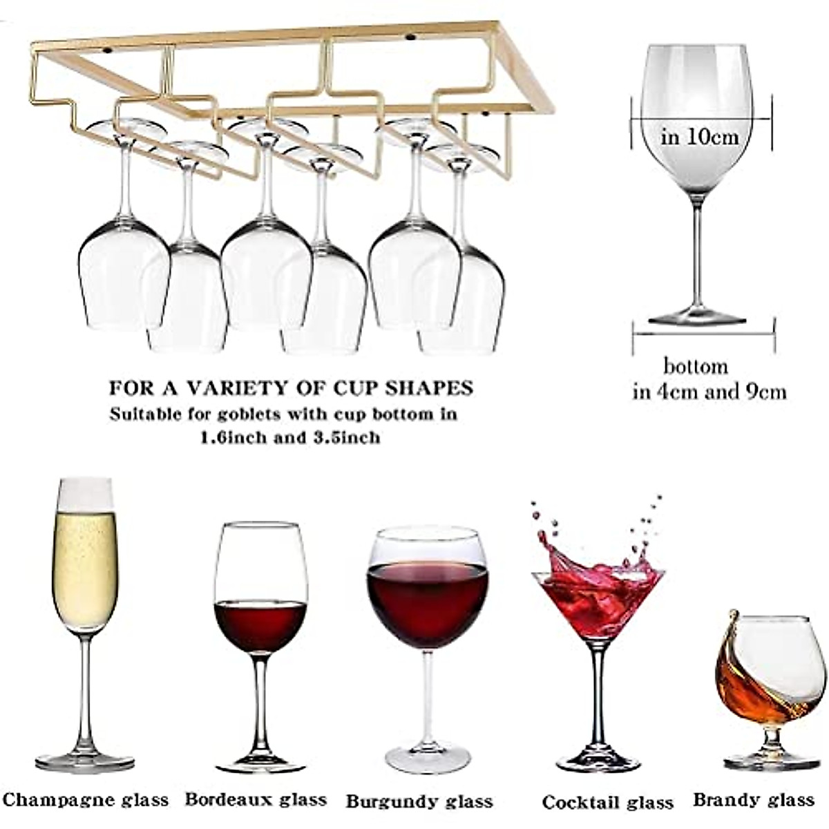 YFQHDD Wine Glass Rack Metal Goblet Holder Hanging Wine Glass Rack for Bar Kitchen Home Storage Tool